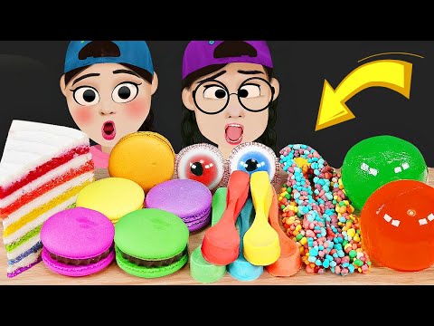 Dona 도나 animation | ASMR rainbow crepe cake , macaro mukbang 레인보우 크레이프 케이크,먹방 Dona 도나