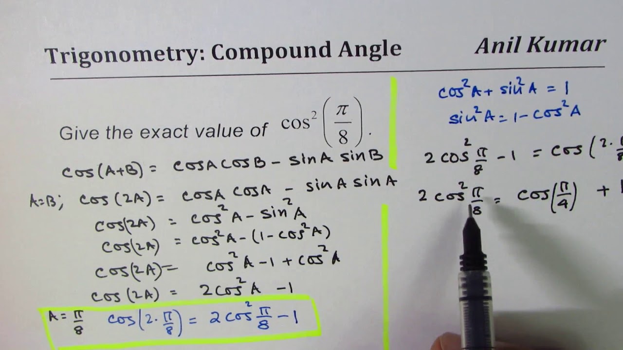 Find Exact Value Of Cos 2 pi 8 YouTube