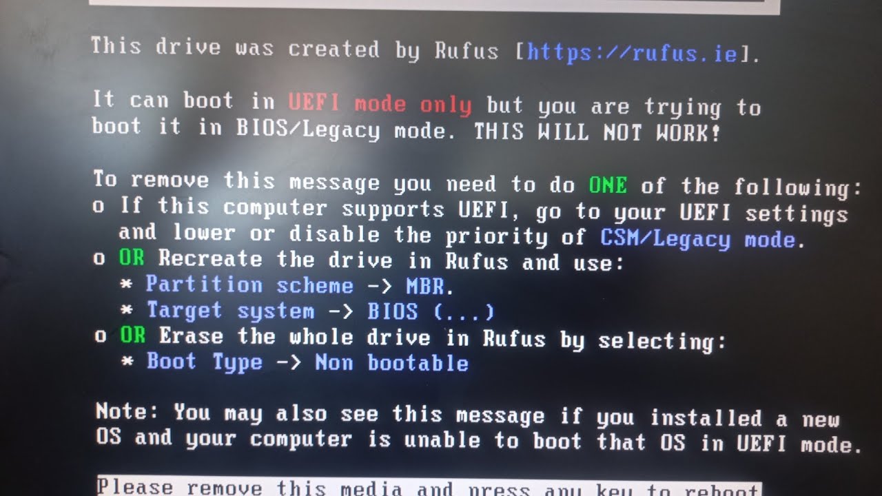 Error Bios/Legacy Boot Of UEFI-ONLY Media This Drive Was Created by ...