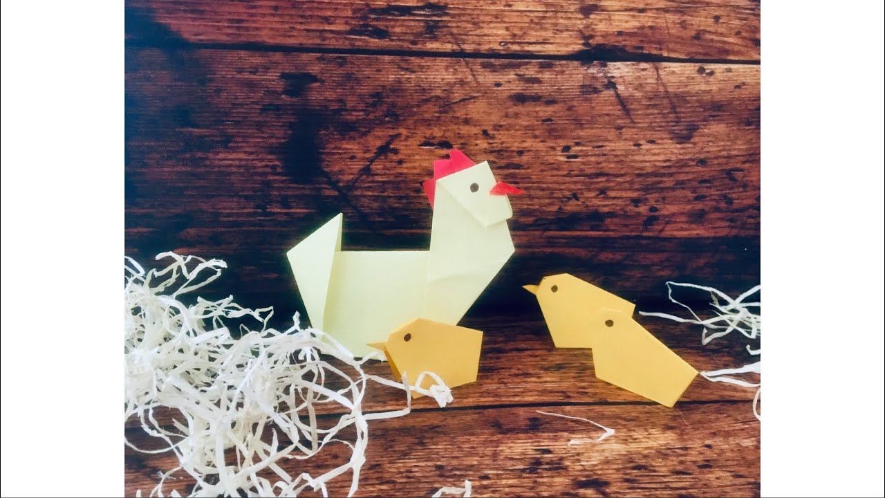 Csibe és tyúk hajtogatás papírból. Origami csibe. Állatok a ház körül 5 ...