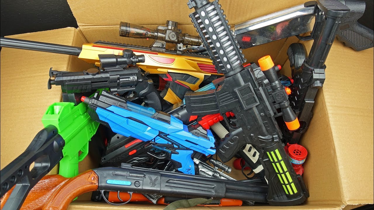 Box of Toy Guns - Weapon Collection Nerf Guns and Assault Rifles - YouTube