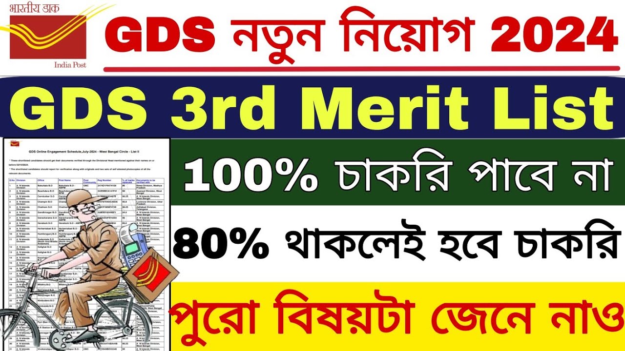 GDS 80% নাম্বারে চাকরি পেয়ে যাবে | GDS 3rd Merit List 2024 | GDS New Result 2024 | GDS | - YouTube