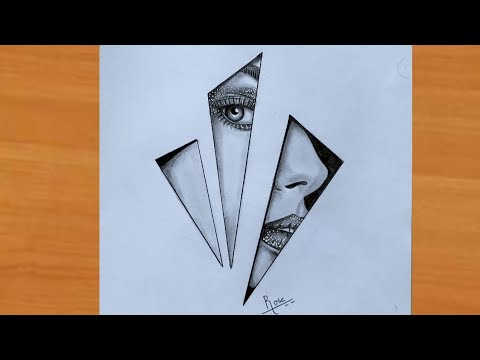 How to draw a girl's face reflected on a broken mirror- step by step ...