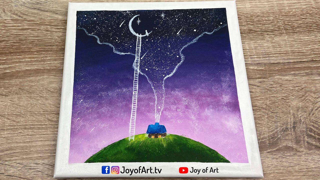 Over The Moon | Easy Art | Moonlight Acrylic Painting for Beginners ...