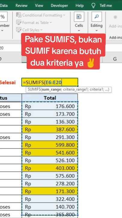 rumus Excel SUMIFS #excel #exceltips #exceltricks - YouTube