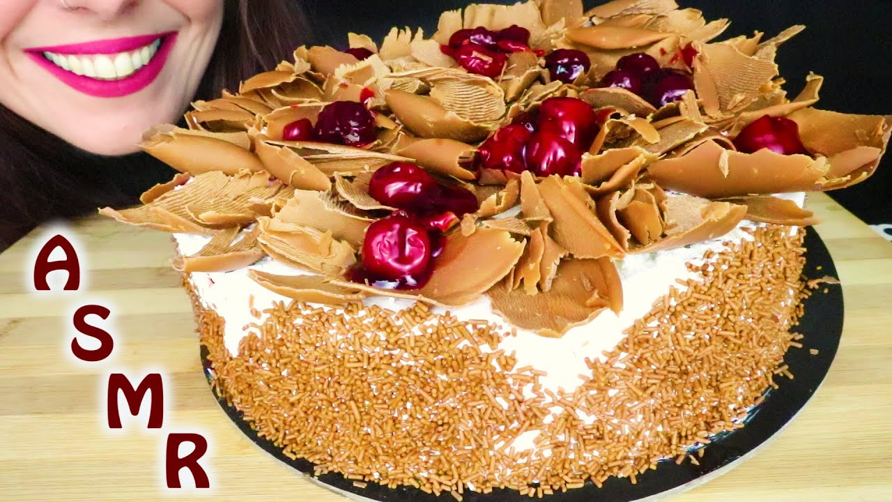 ASMR: FANCY BLACK FOREST CREAM CAKE 🎂 | No Talking Mukbang | Real ...