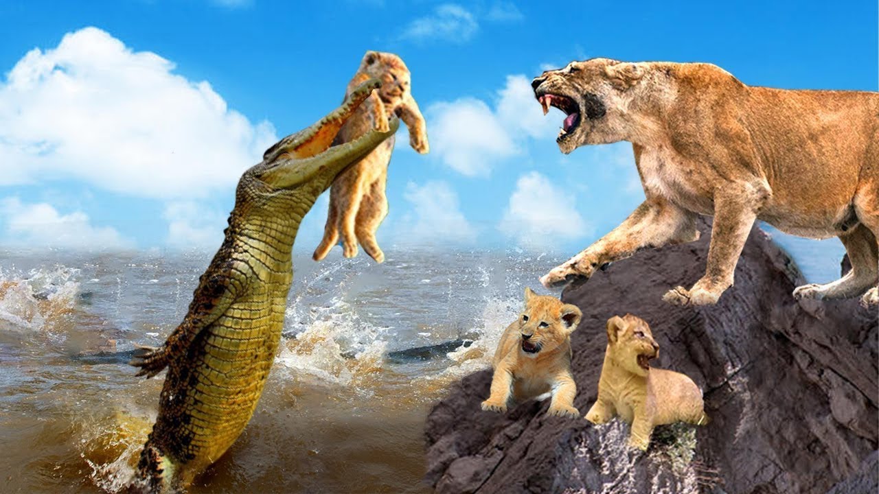 Crazy! Mad Crocodile Fierce Attack & Kill Lion For Awake It From Nice ...
