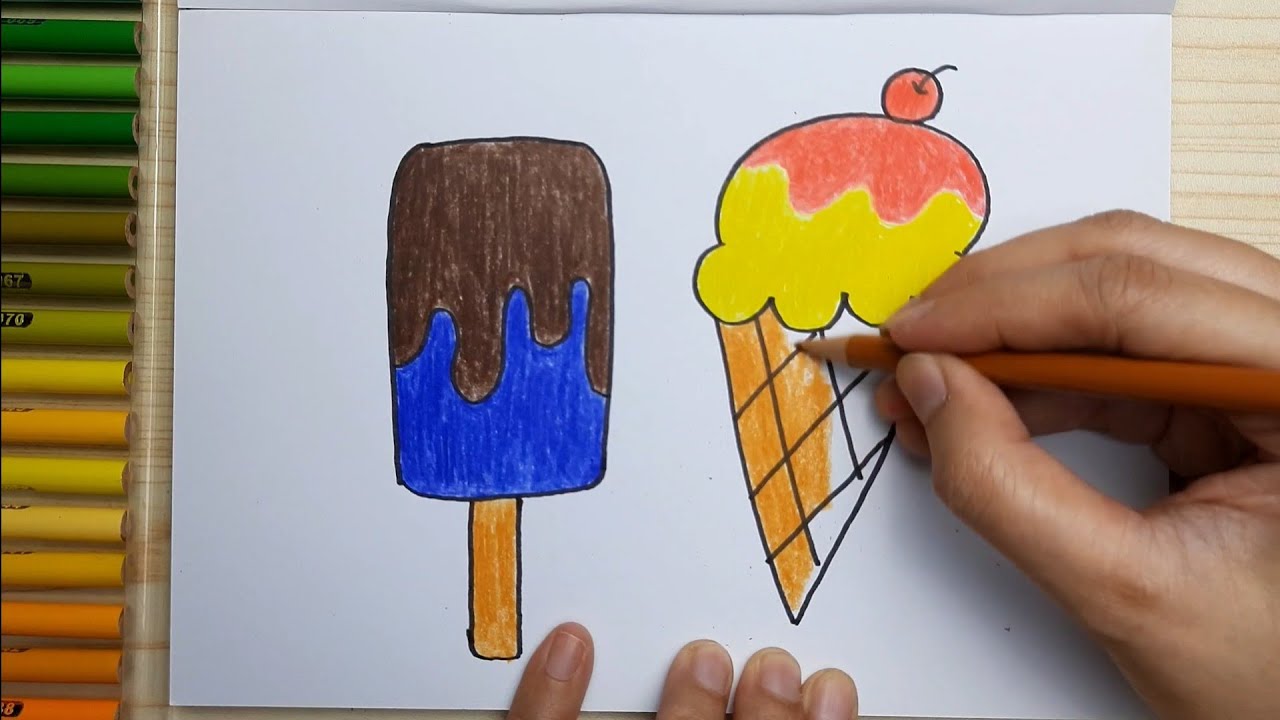 Easy Step by Step Drawing - ICE CREAMS || Menggambar dan Mewarnai Es ...