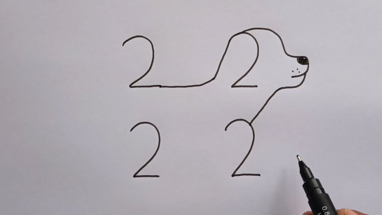 How To Draw Dog With 2222 Number | How To Turn 2222 In Dog Drawing ...