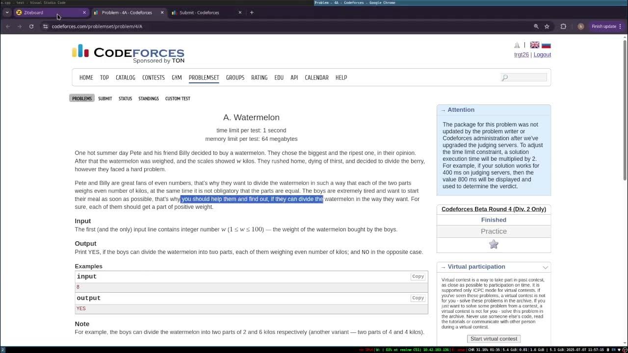 Codeforces 4A - Watermelon | Easy Math Problem Explained - YouTube