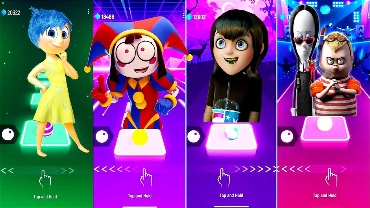 Inside Out Joy vs Pomni vs Mavis vs Wednesday Tiles Hop - YouTube