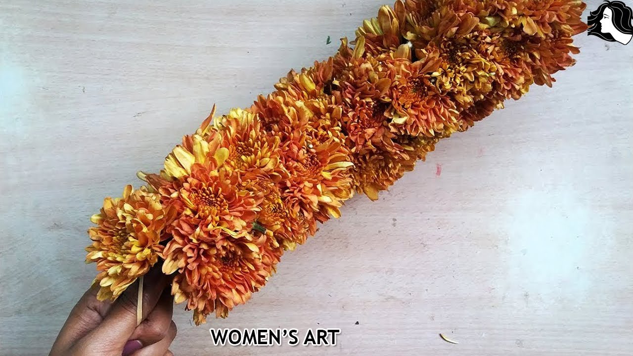 How to string sevanthi flower garland | sevanthi poo malai kattuvathu ...