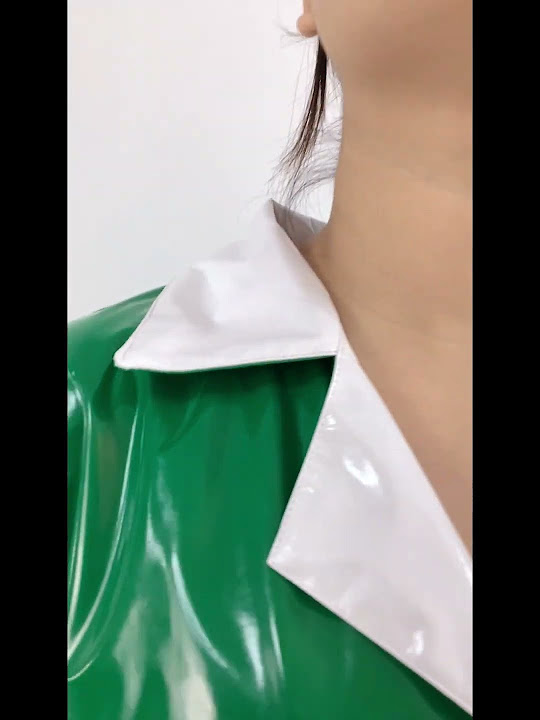 Exotic Fetish Pvc Nurse Uniforms With Apron Shiny Faux Leather Notch Lapel Collar Mini Dress