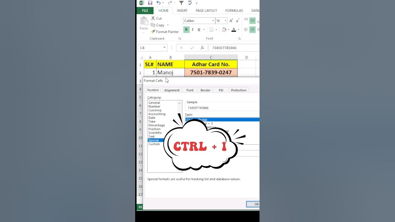 How To Write Aadhar Number In Excel shorts excelshortsvideo excel how-to-write-aadhar-number-in-excel-shorts-excelshortsvideo-excel