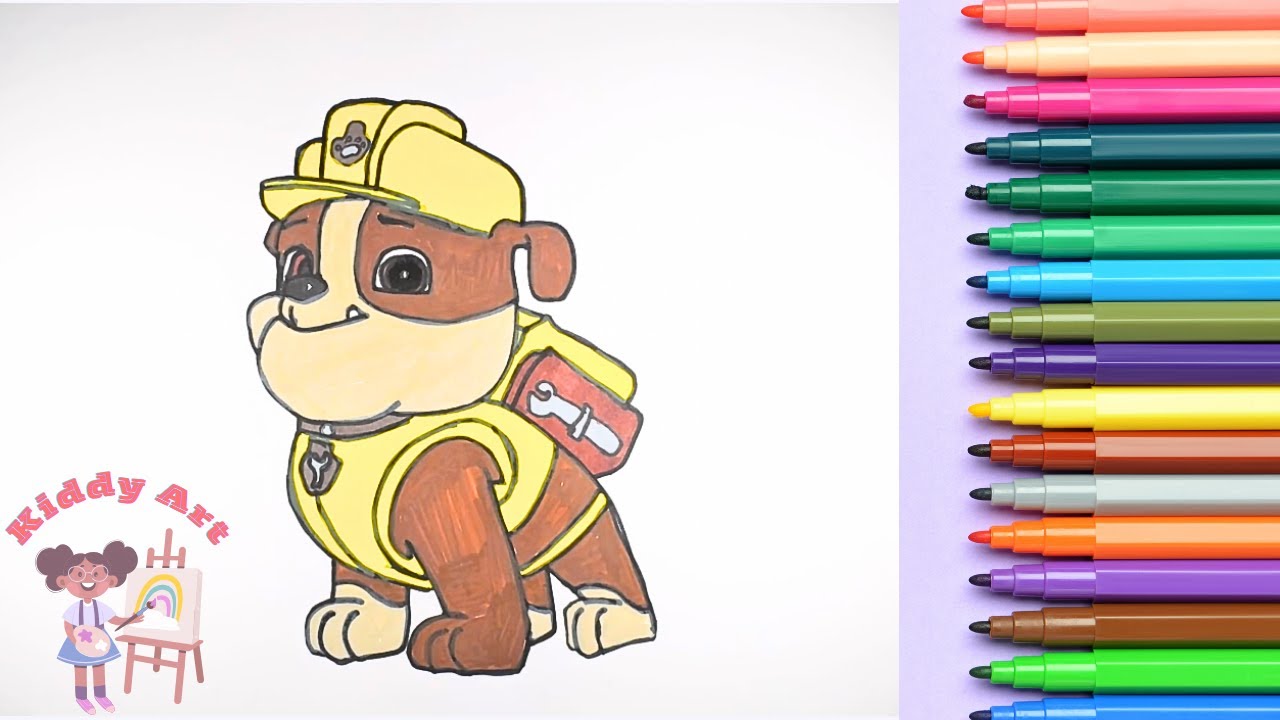 🌈 Draw and Color Rubble from Paw Patrol - Kids Art - YouTube