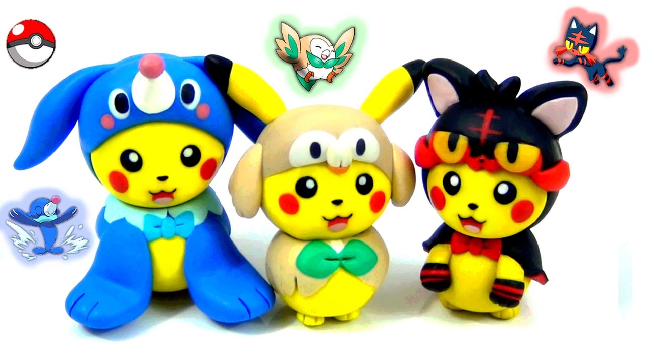 Pikachu déguisé en starters de Pokémon Soleil et Lune ! (Créations FIMO ...
