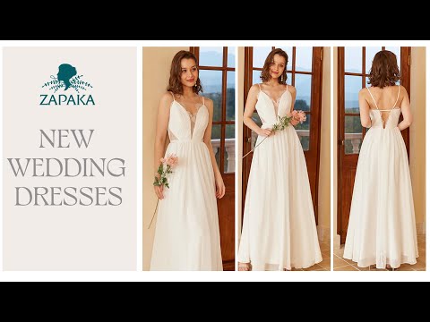 White Spaghetti Straps Simple Wedding Dress ZAPAKA 2022 New Designs