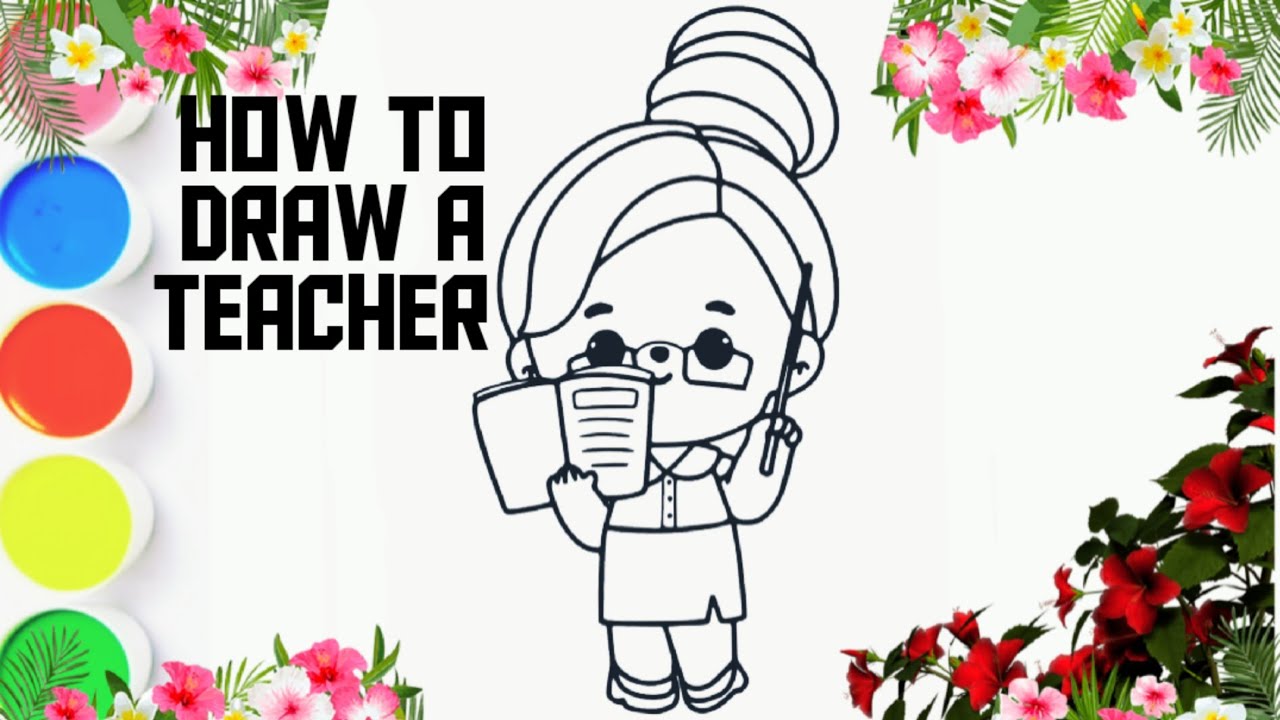 How to draw a teacher step by step 👩‍🏫 | Teacher drawing and colouring ...