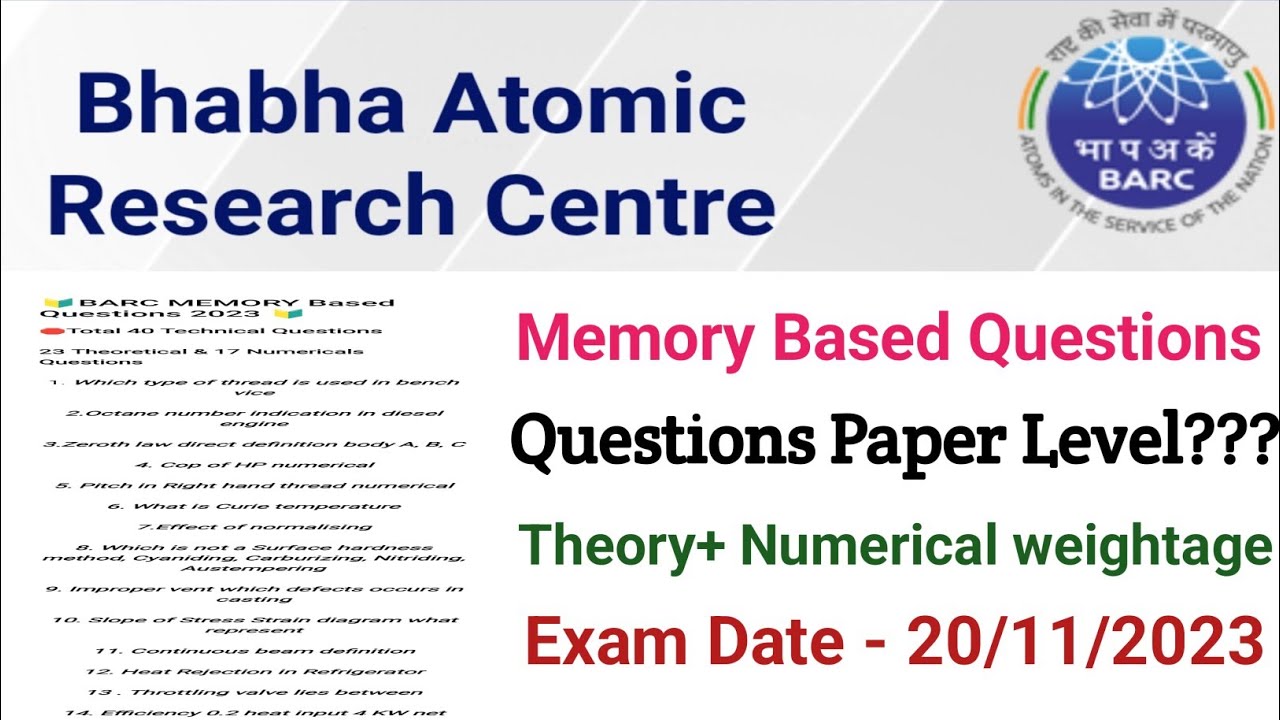 BARC Exam Review 2023||BARC Memory Based Questions 2023||barc exam ...