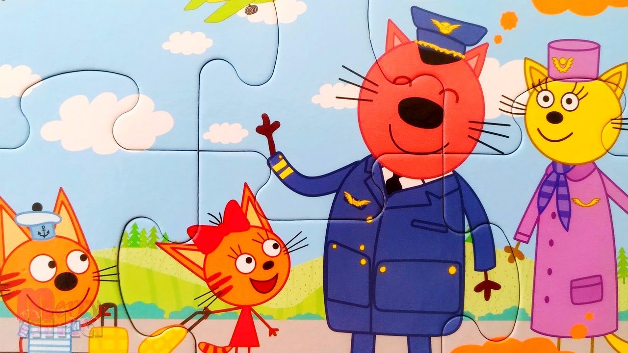 ТРИ КОТА - Профессии Пилот и Официант - Собираем пазлы для малышей ...