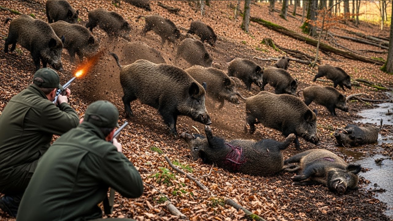Chasing Giant Wild Boar on the Hillside - Perfect Shot, Farmers Dealing ...