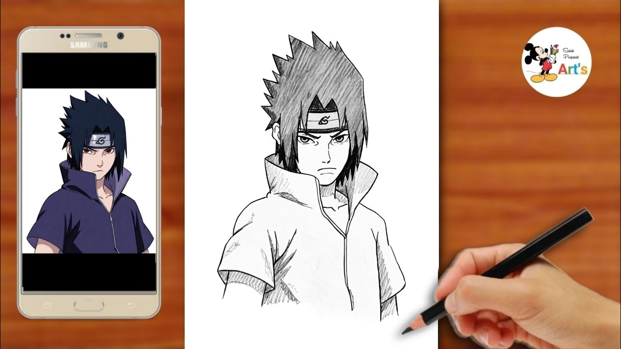 How To Draw Sasuke Uchiha step-by-step drawing toturiol - YouTube