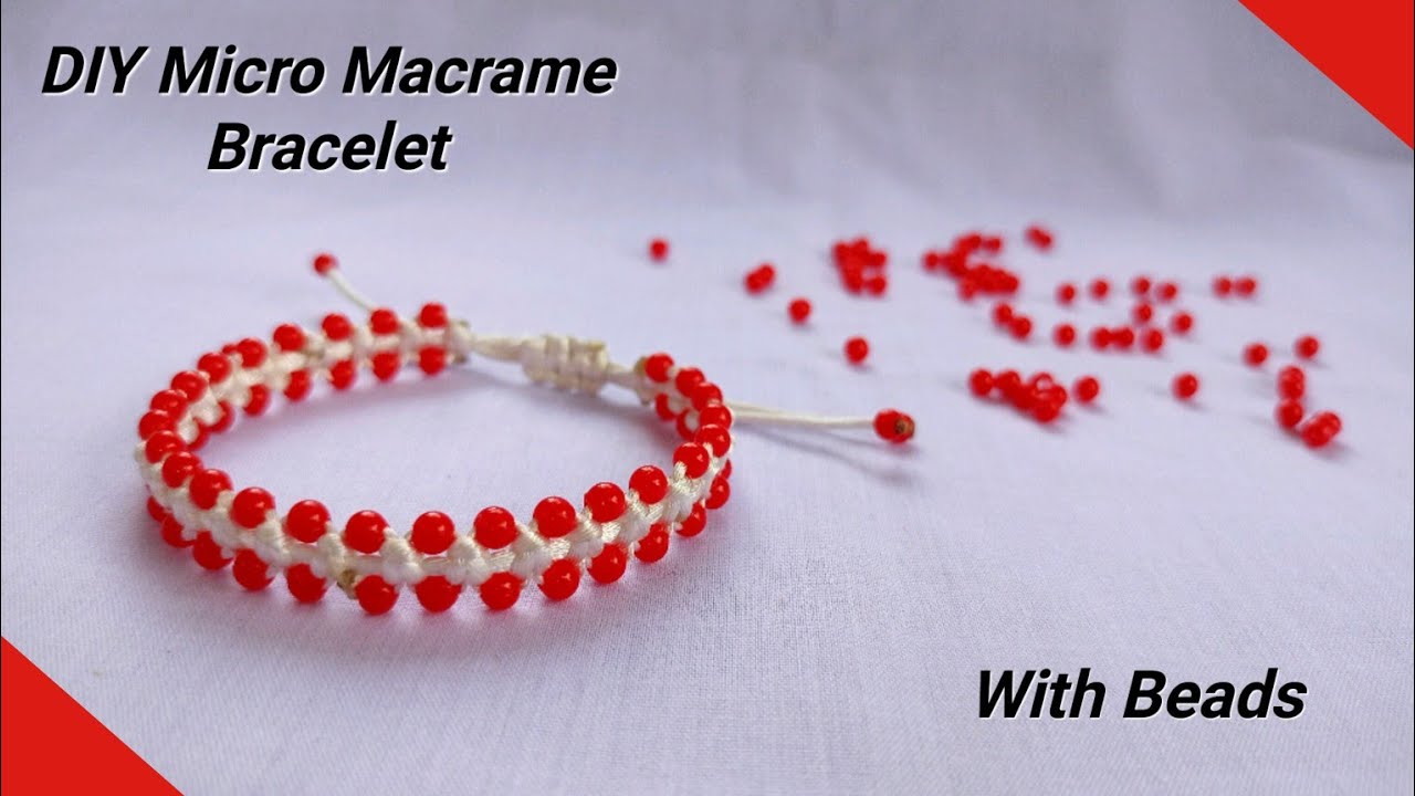 DIY Micro Macrame Bracelet With Beads | Beaded Bracelet Tutorial - YouTube
