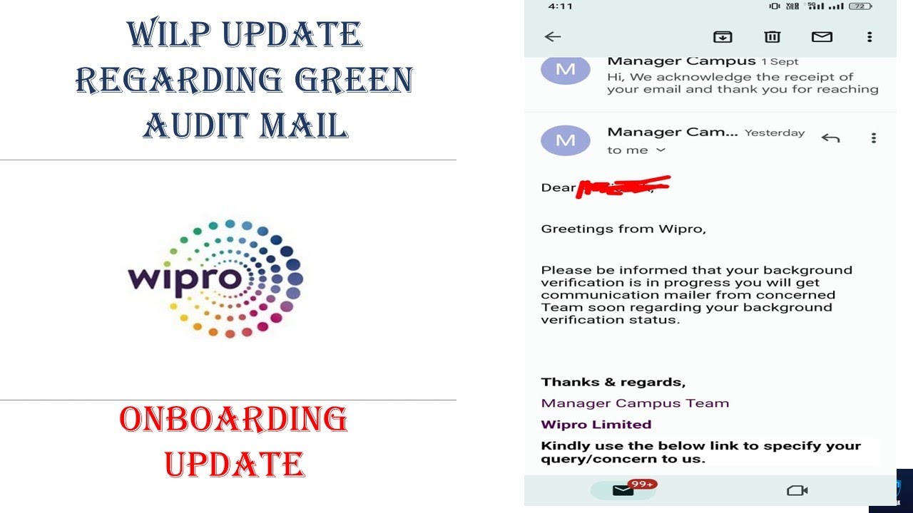 WIPRO ONBOARDING UPDATE ||UPDATE REGARDING GREEN AUDIT MAIL OF WILP ...