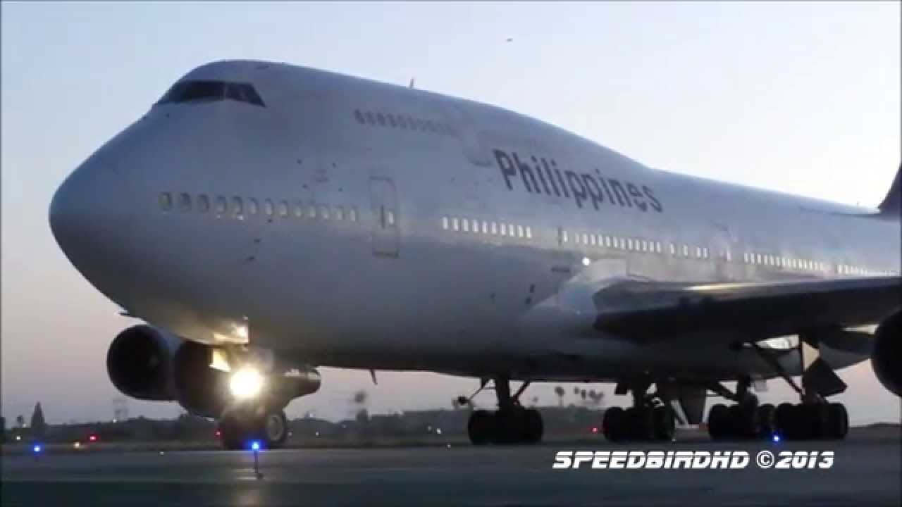 Philippine Airlines Boeing 747-4F6 [RP-C7472] Landing and Taxi - YouTube