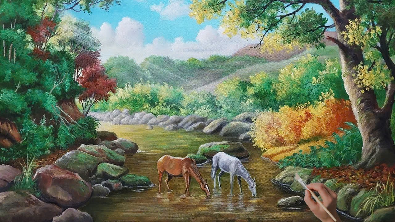 How to draw slow landscape paintings/ Hướng dẫn vẽ tranh phong cảnh vẽ ...