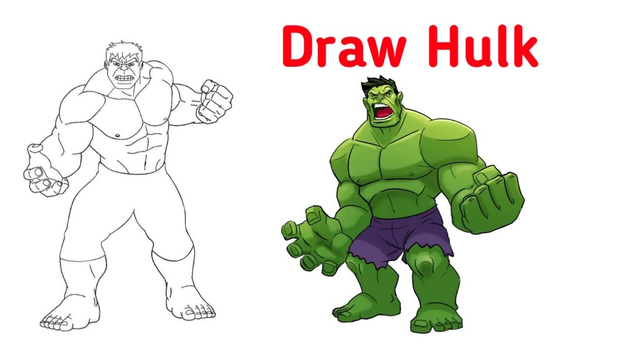 How to draw Hulk, Draw cartoon characters, drawing school, carton Hulk ...