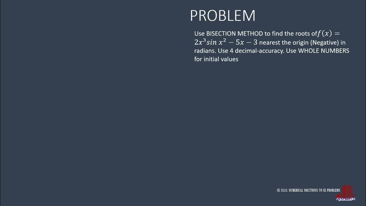 BISECTION METHOD: ROOT OF TRIGONOMETRIC FUNCTION: EXAMPLE 5/5 - YouTube