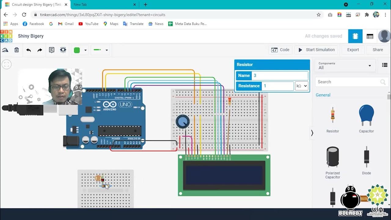Elektronika 2 - Simulasi Arduino Menggunakan TinkerCAD - 07. Menampilkan Data ADC pada LCD 16x2 ...