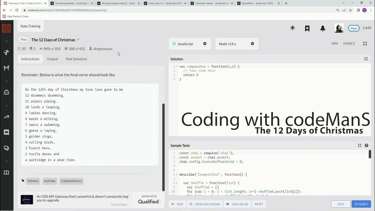 Archived Codewars 7 Kyu The 12 Days Of Christmas Javascript Youtube