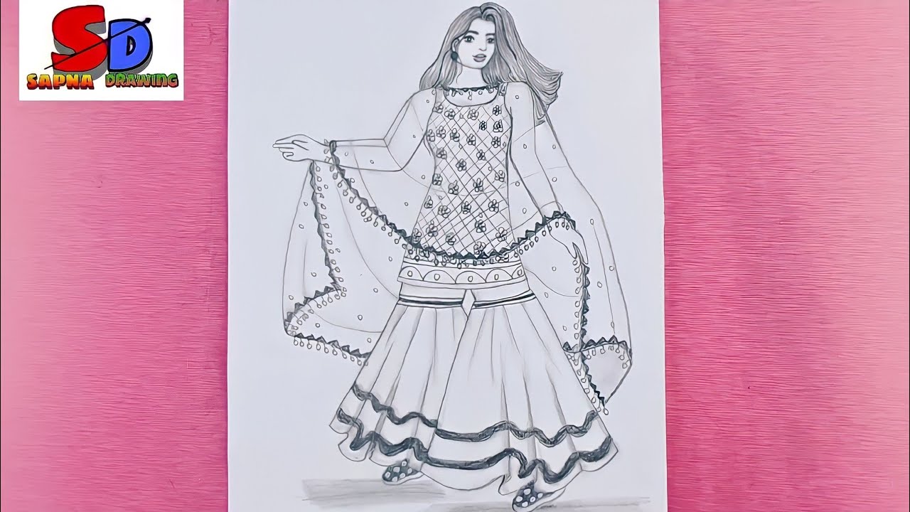 how to draw a girl wearing sharara dress - Drawing easy | pencil sketch ...