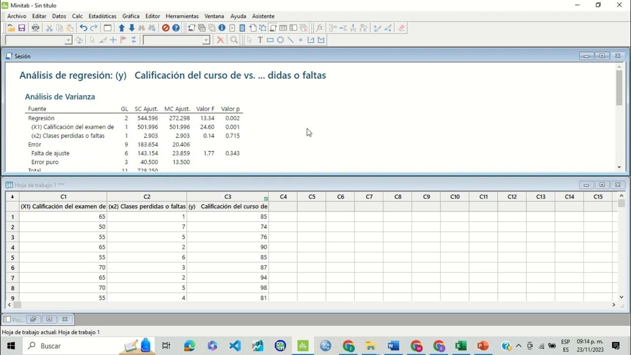 REGRESIÓN LINEAL MÚLTIPLE CON MINITAB Ejemplo 1 - YouTube