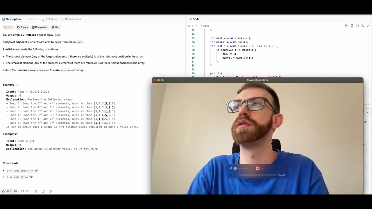 Minimum Adjacent Swaps Leetcode C Interview Question Example Youtube 1482