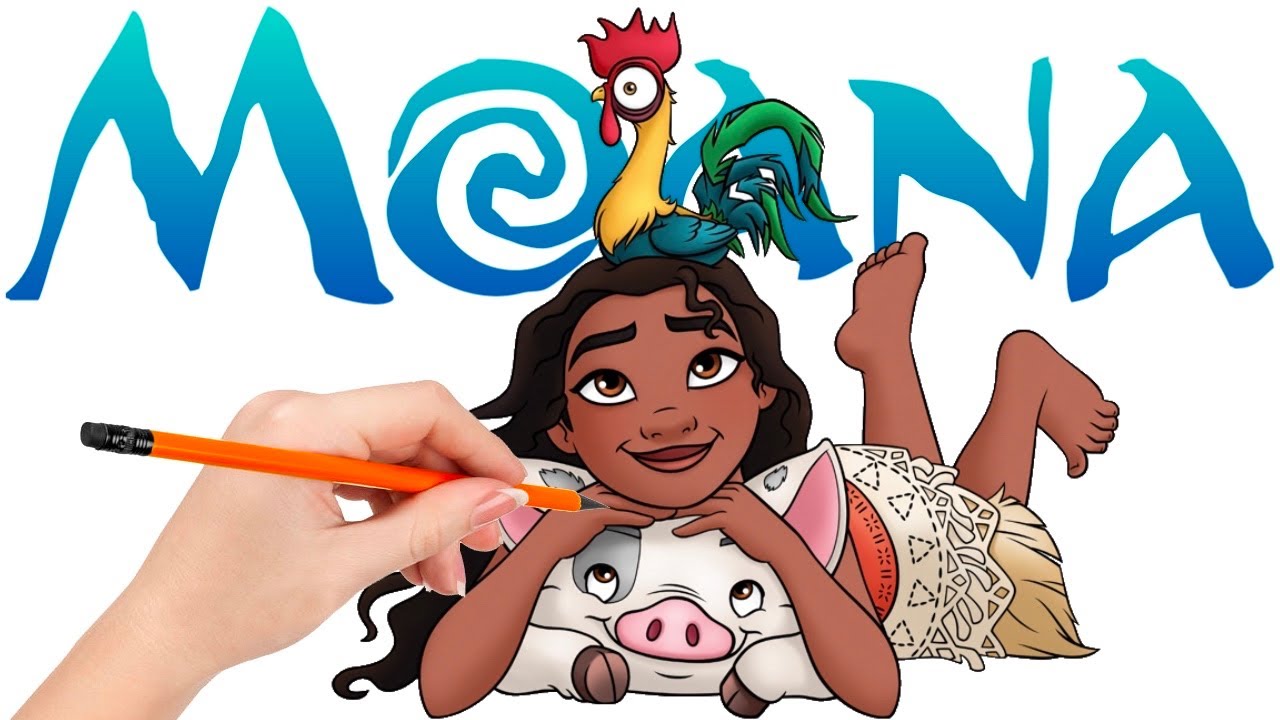 How to draw Moana-Vaiana with Pua the pig and Heihei the chicken - YouTube