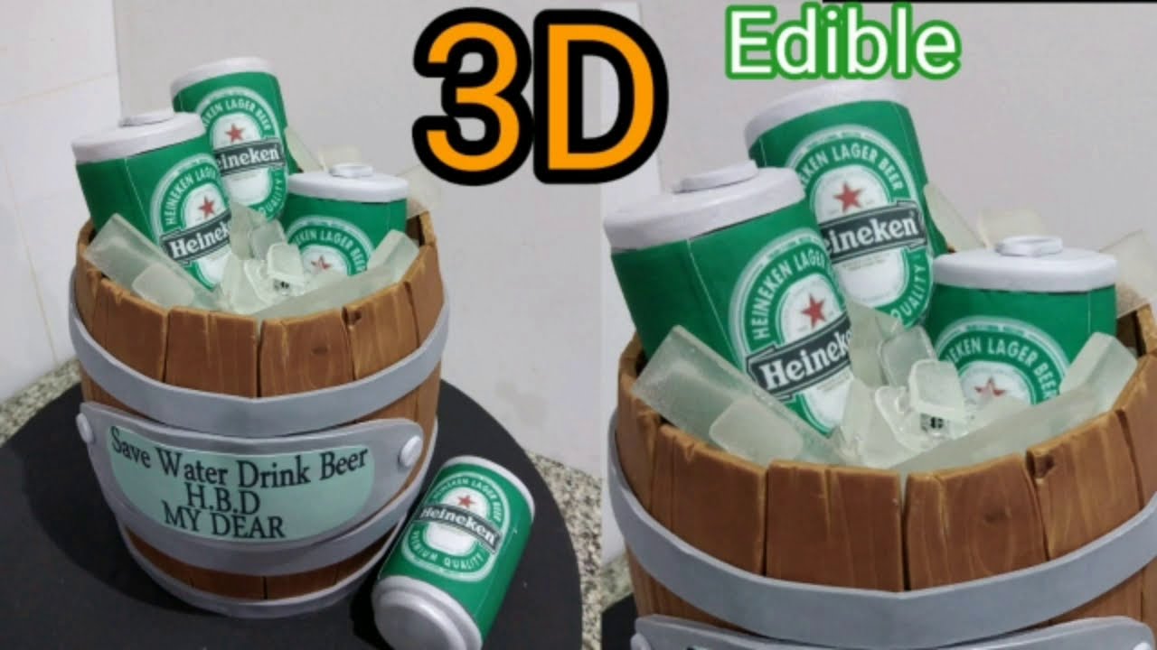Ice bucket with Heineken Beer 3D Edible, Birthday Cake Topper - YouTube
