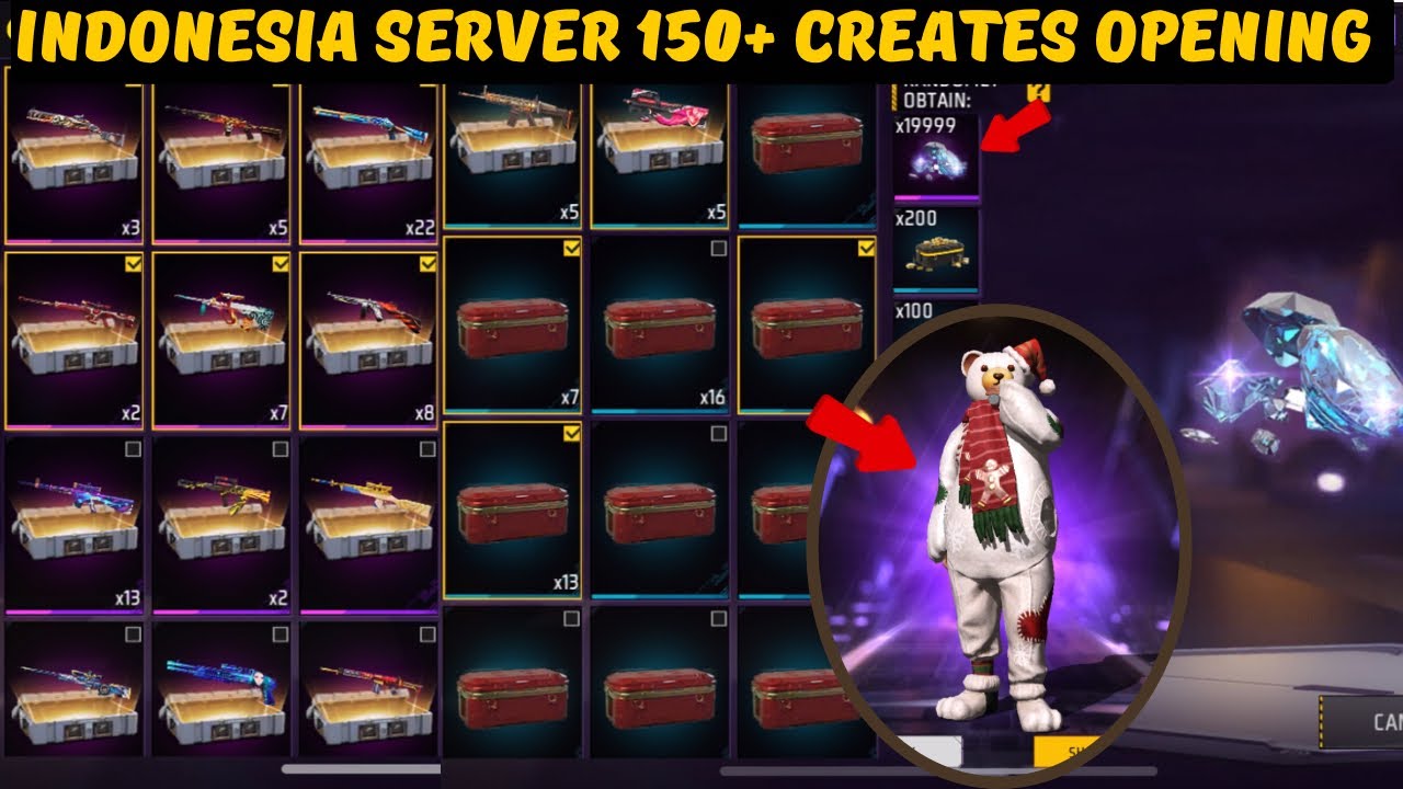 Indonesia server 150+ creates opening | free bundles & gun skin || ff ...