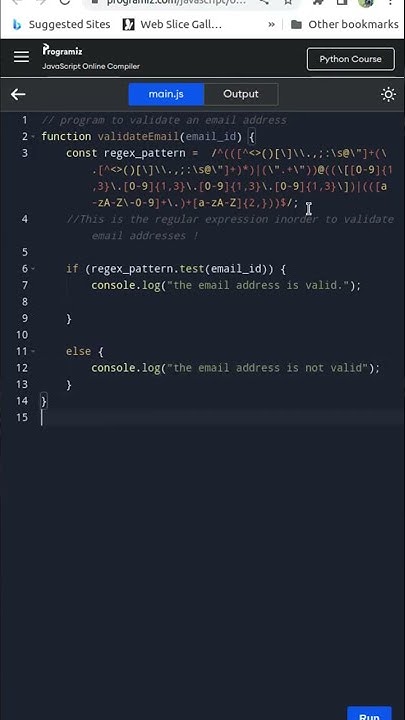 Javascript Program To Validate Email Address Using Regex Code In Comments Shorts
