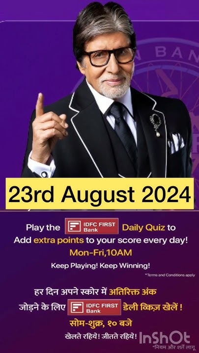 KBC OFFLINE QUIZ Answer| 23rd AUGUST 2024 |KBC PLAY ALONG| IDFC Daily quiz #kbc #kbcdailyquiz # ...