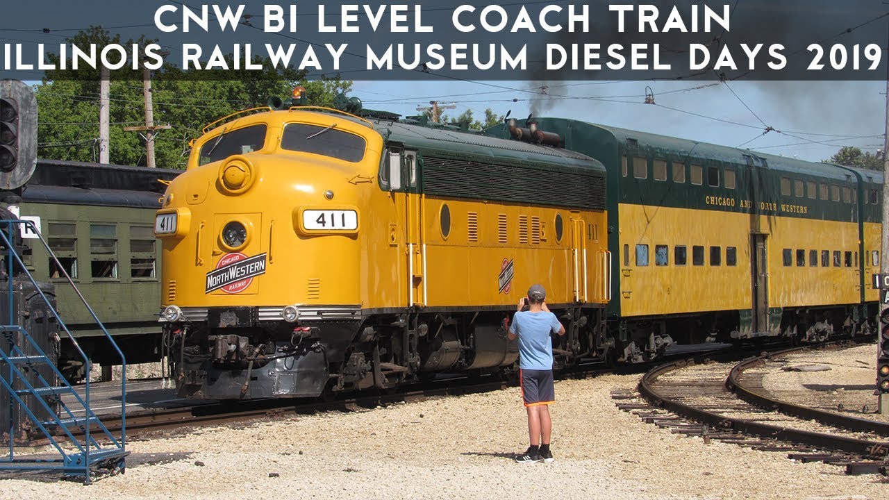 3:45 pm - Bilevel Coach Train - CNW 411 - Illinois Railway Museum Diesel Days 2019 Day - YouTube