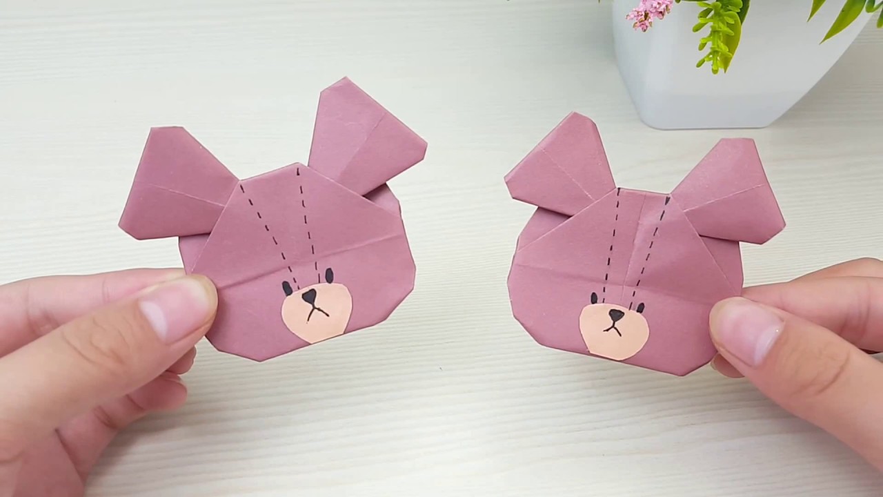 How to make origami bear face - YouTube