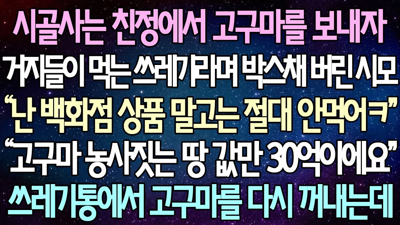 반전 사연 시골사는 친정에서 고구마를 보내자 거지들이 먹는 쓰레기라며 박스채 버린 시모 고구마 농사짓는 땅 값만 30