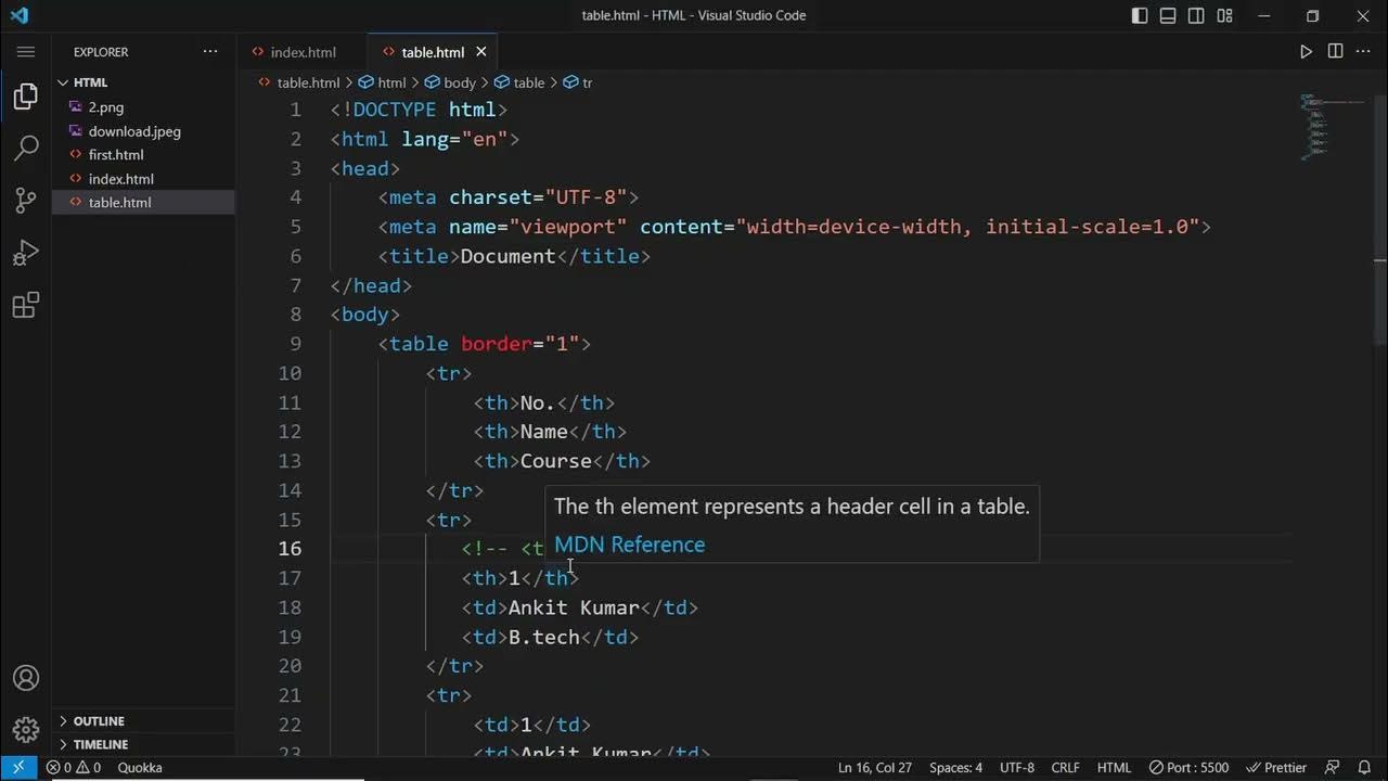 table tag in html, how to add table using html| Learn HTML in Hindi #13 | By AKSD SOLUTION - YouTube