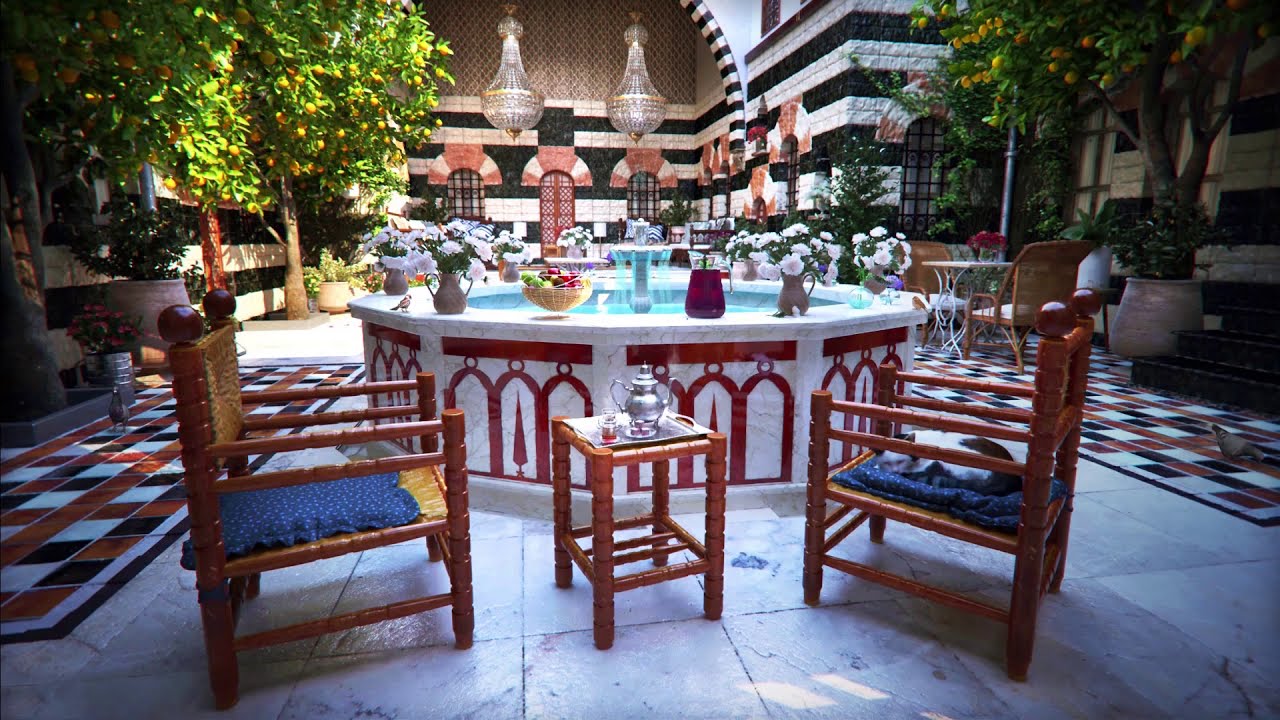 3 HOURS in COURTYARD HOUSE of Syria | Water Fountain Ambience with ...