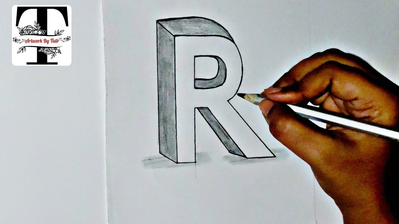 How to draw a 3D letter R ️ with pencil || How to make 3D letter R ...