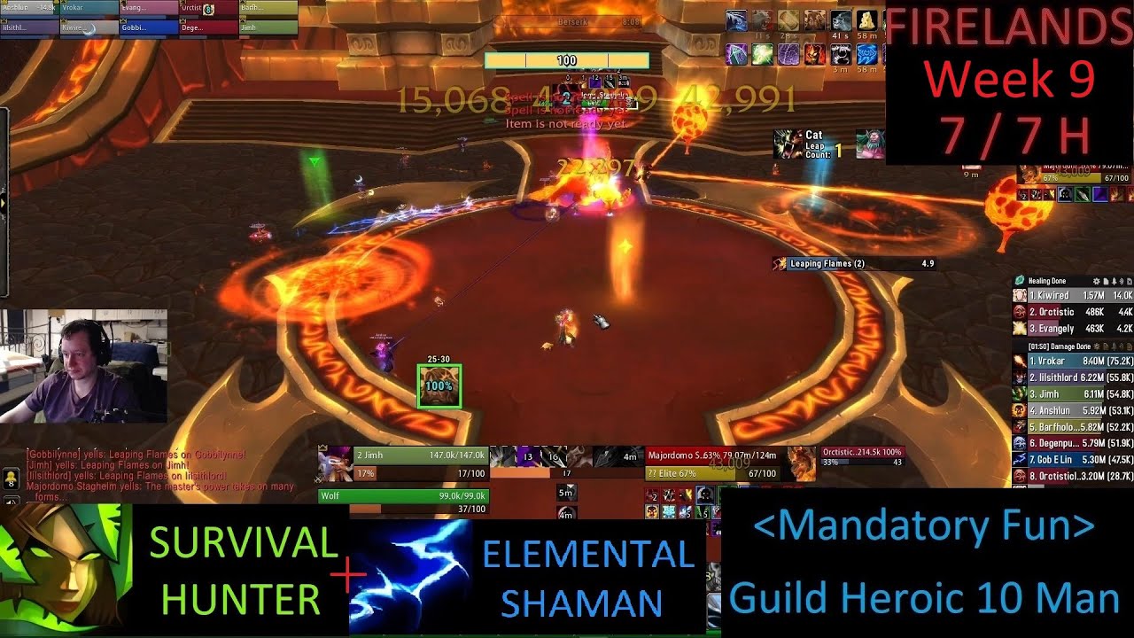 Firelands 10 7/7 H GUILD - Survival Hunter PoV + Ele Shaman 3/7 H ...