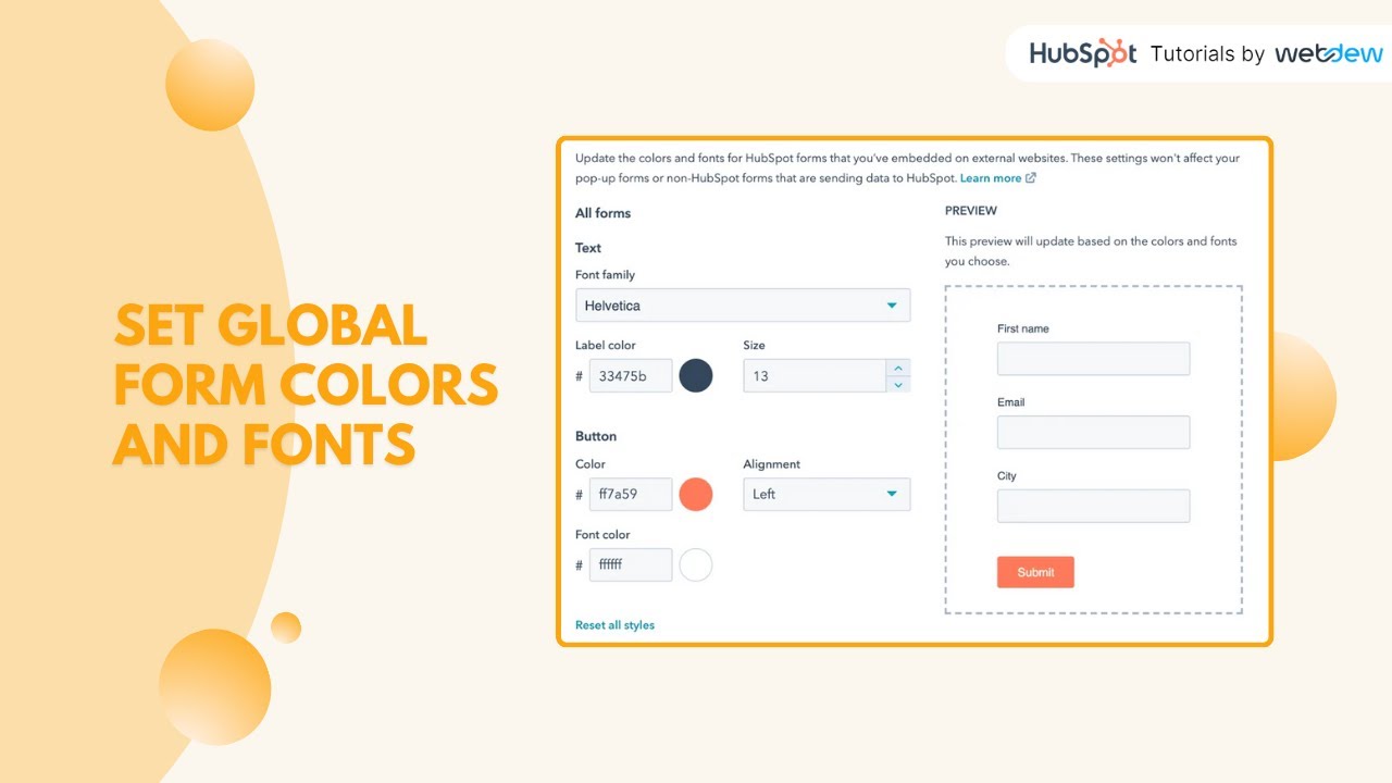 How to set global form colors and fonts in HubSpot - YouTube